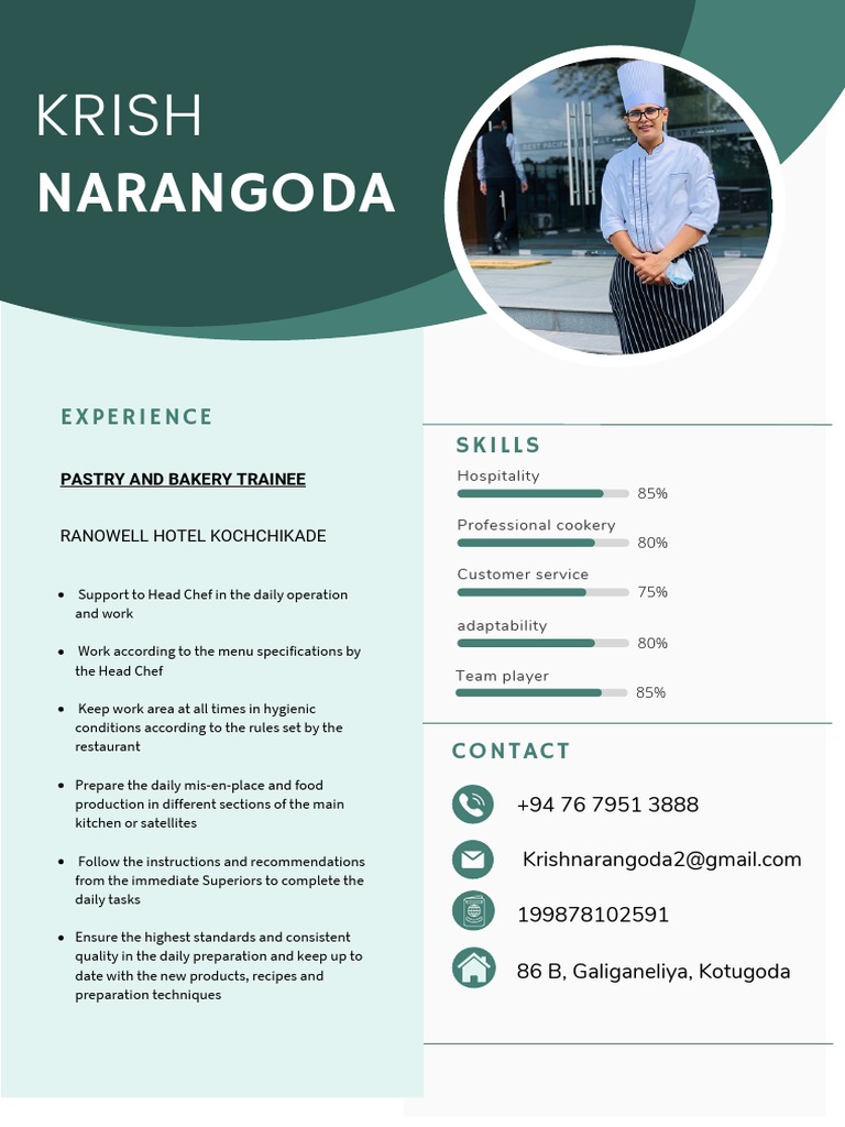 Green Modern Professional Resume Pdf Pdf Menu Chef