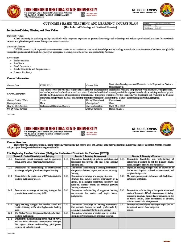 CURDEV EDUC 323C Course Syllabus | PDF | Educational Assessment | Learning