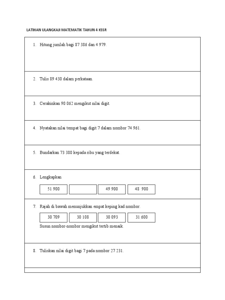 Latih Tubi Matematik Tahun 4 | PDF