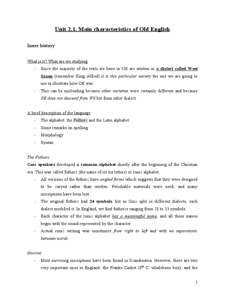 Old English 2.1 | PDF | English Language | Runes