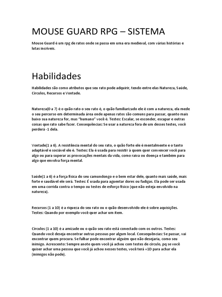 Mouse Guard RPG - Sistema | PDF | Jogos de RPG | Rato