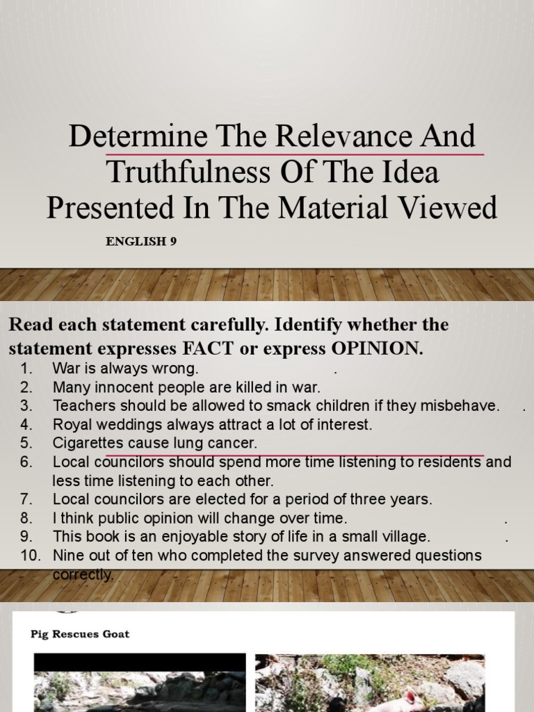 Determine The Relevance and Truthfulness of The Idea | PDF