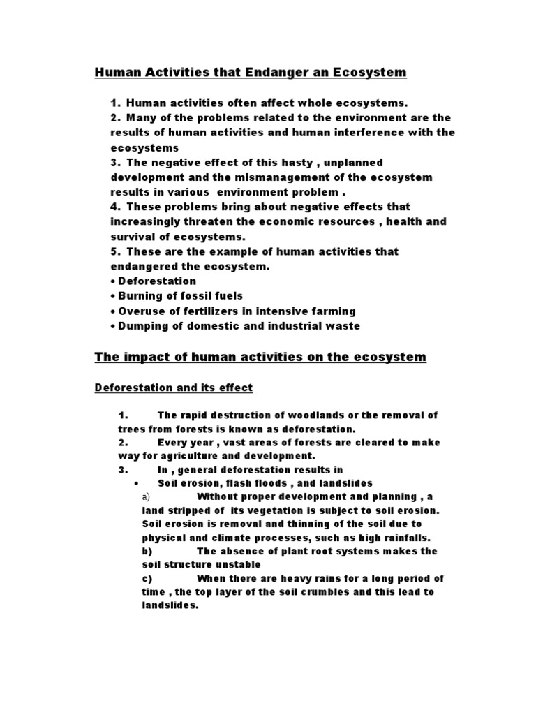 Human Activities That Endanger An Ecosystem | PDF | Deforestation ...