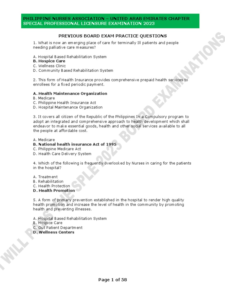 PNLE 2023 Practice Questions Guide | PDF | Nursing | Physical Examination