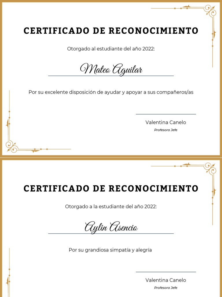 Certificados de Reconocimiento 2022 | PDF