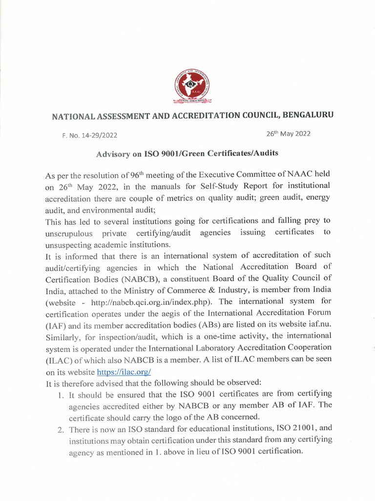 NAAC About ISO Certification | PDF