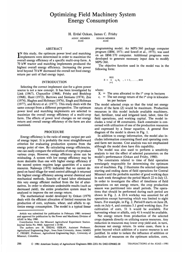 Optimizing Field Machin Pdf Agriculture Fuel Efficiency