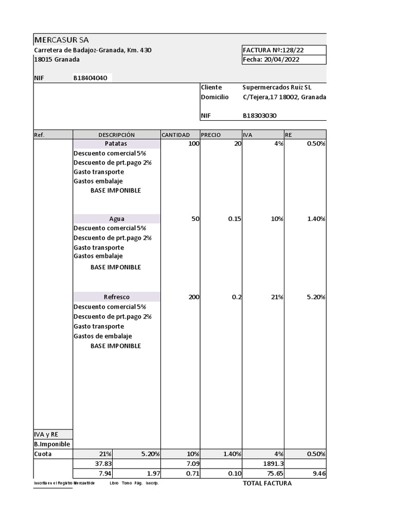 Ejercicio Factura Repaso | PDF