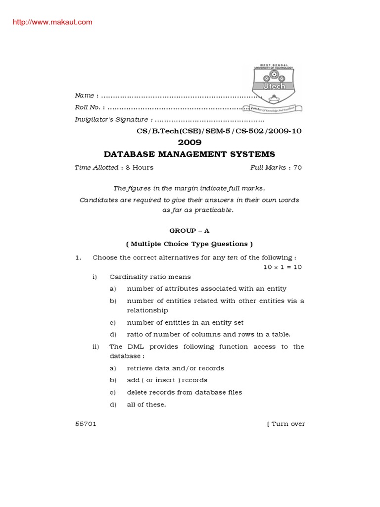 Btech Cse 5 Sem Database Management Systems 2009 | PDF | Databases | Relational Database