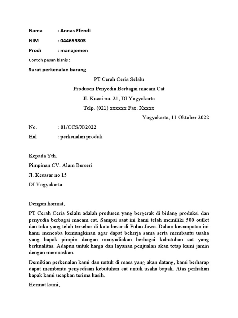 Contoh Pesan Bisnis | PDF