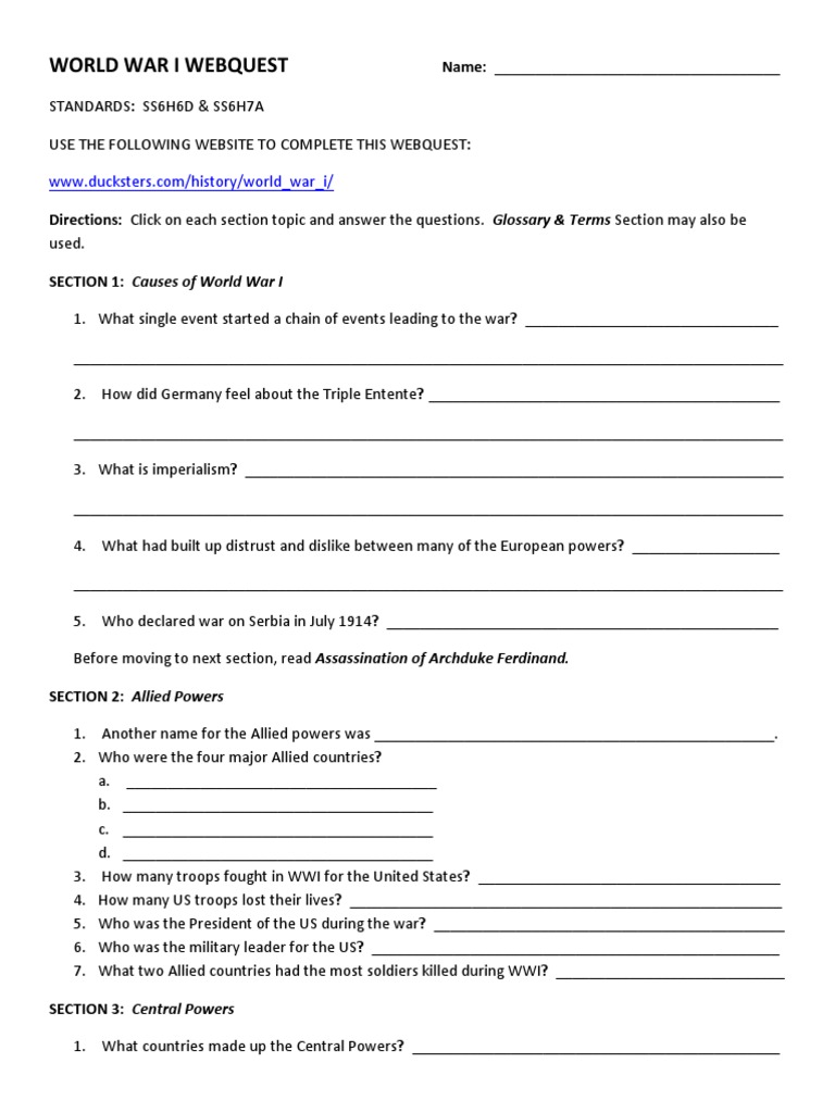 Copy+of+MWH+Unit+7.2+-+WWI+WebQuest | PDF | Allies Of World War I ...