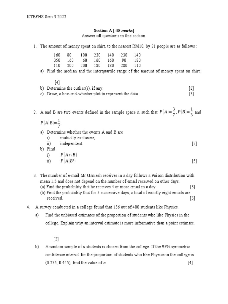 Ktefhs 2022 Q | PDF | Sampling (Statistics) | Standard Deviation