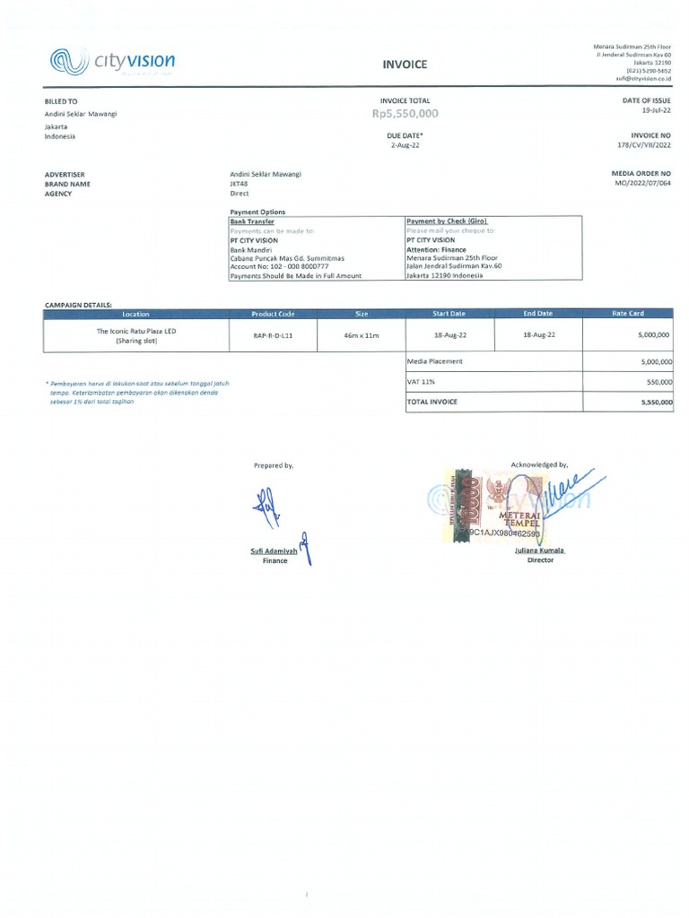 Dey Invoice - 178 - CV - VII - 2022 JKT48 PDF | PDF