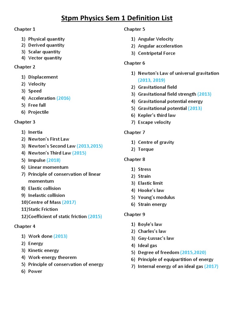 STPM Physics Sem 1 Definition List | PDF | Collision | Force