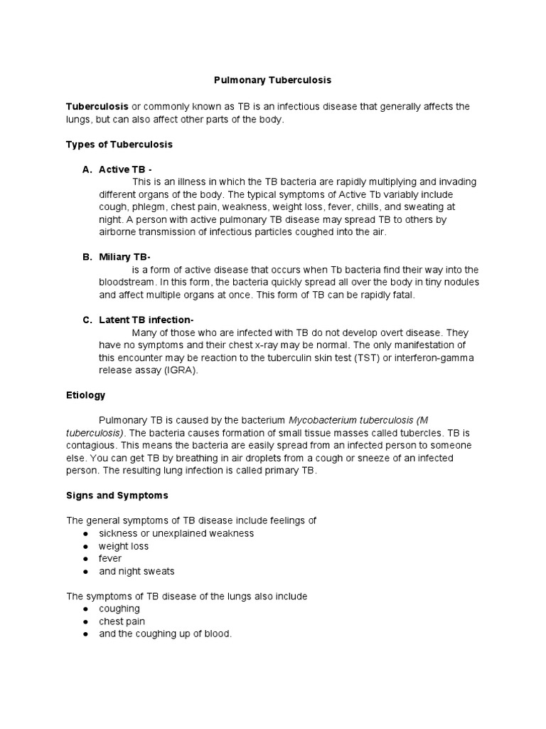 Understanding Pulmonary Tuberculosis | PDF | Wellness | Science ...