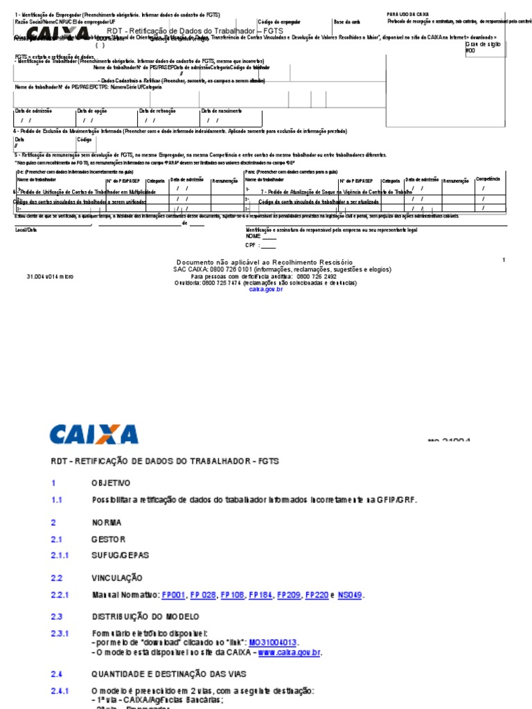 RDT - Retificação de Dados Do Trabalhador - FGTS: Documento Não ...