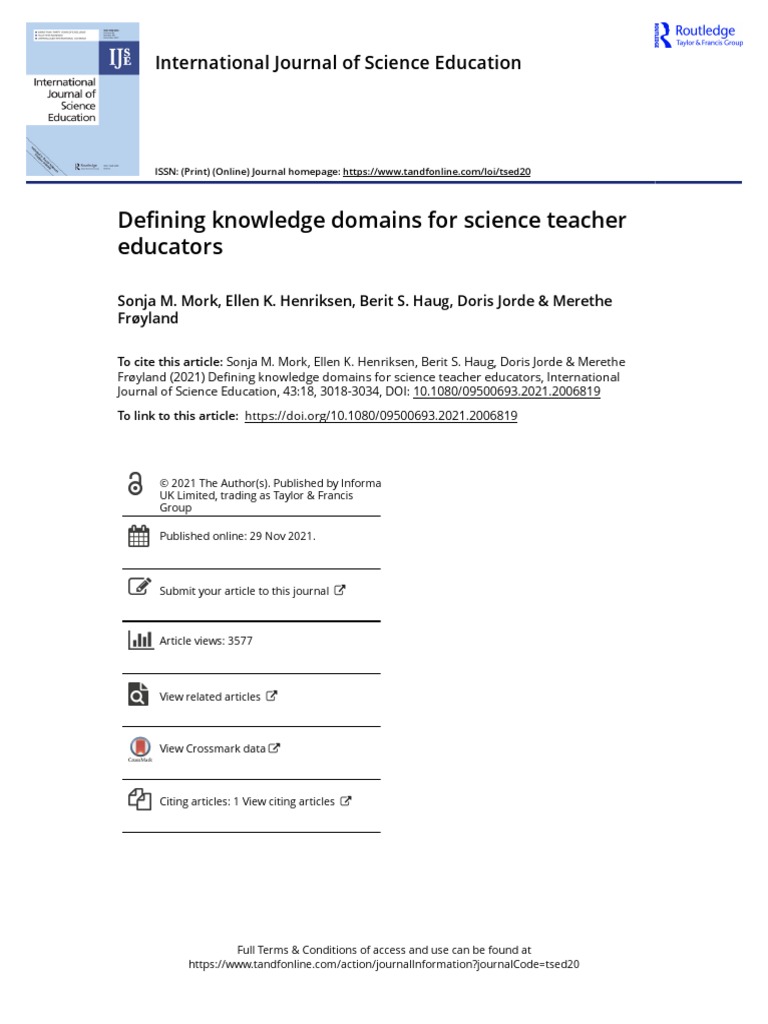 Defining Knowledge Domains For Science Teacher Educators PDF | PDF ...