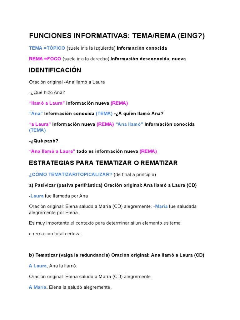 Tema y Rema: Estrategias y Ejemplos | PDF | Oración (Lingüística ...