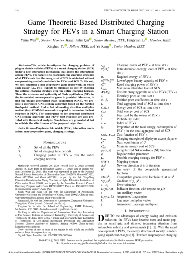 Game Theoretic-Based Distributed Charging Strategy | PDF