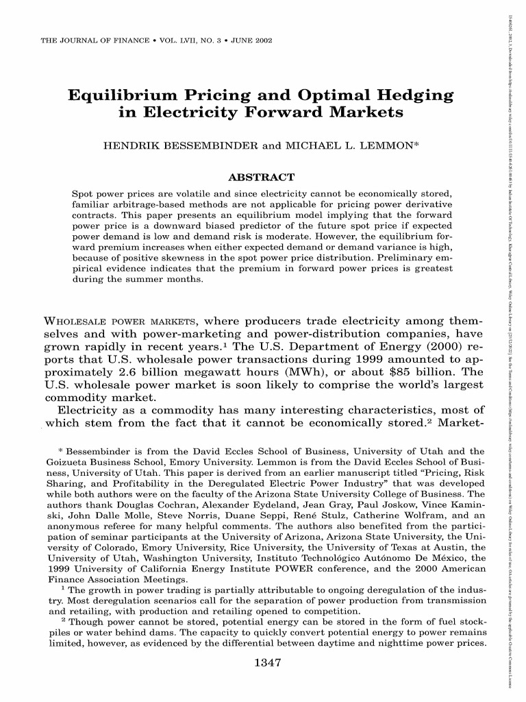 The Journal of Finance - 2002 - Bessembinder - Equilibrium Pricing and ...