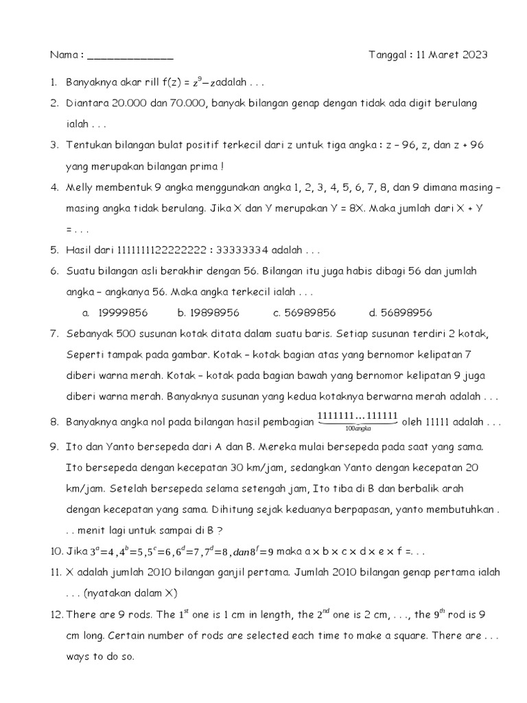 Math Olymp 11 March 2023 | PDF | Griya & Taman | Seni