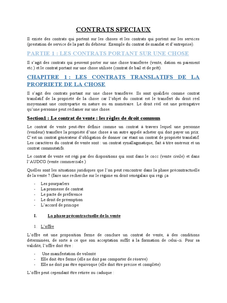Contrats Speciaux | PDF | Sodles | Droit des obligations