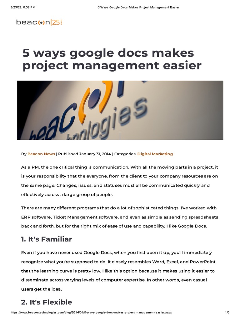 5 Ways Google Docs Makes Project Management Easier | PDF | Software ... 5 Ways Google Docs Makes Project Management Easier | PDF | Software ...