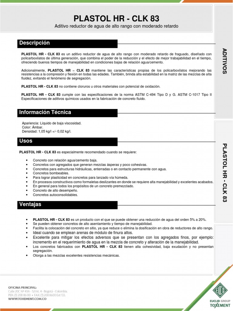 Plastol HR - CLK 83: Descripción | PDF | Hormigón | Cemento