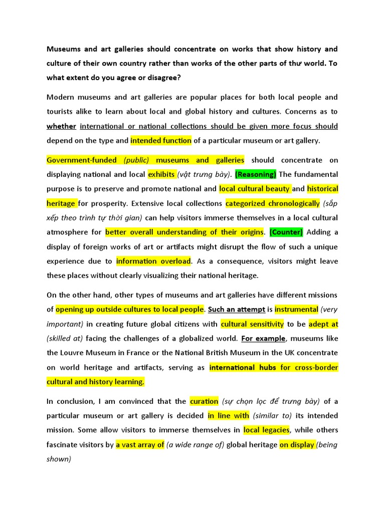 (SAMPLE 2) Museums and Art Galleries Should Concentrate On Works That ...