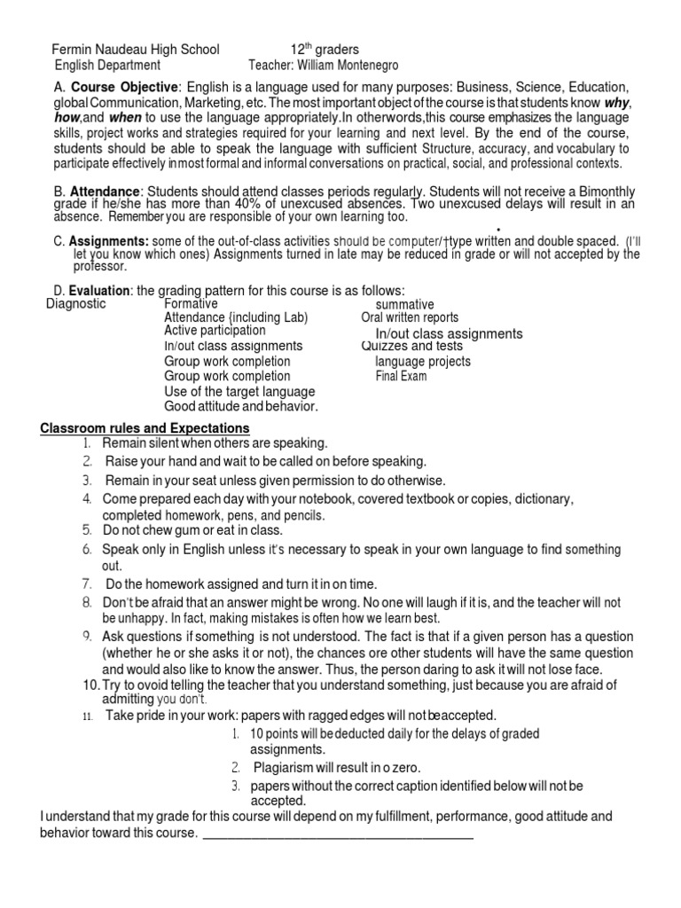 Classroom Rules 12 Graders PDF | PDF | Behavior Modification ...