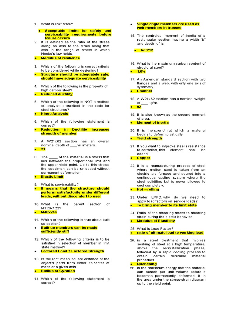 Ce Quiz | PDF | Deformation (Engineering) | Yield (Engineering)