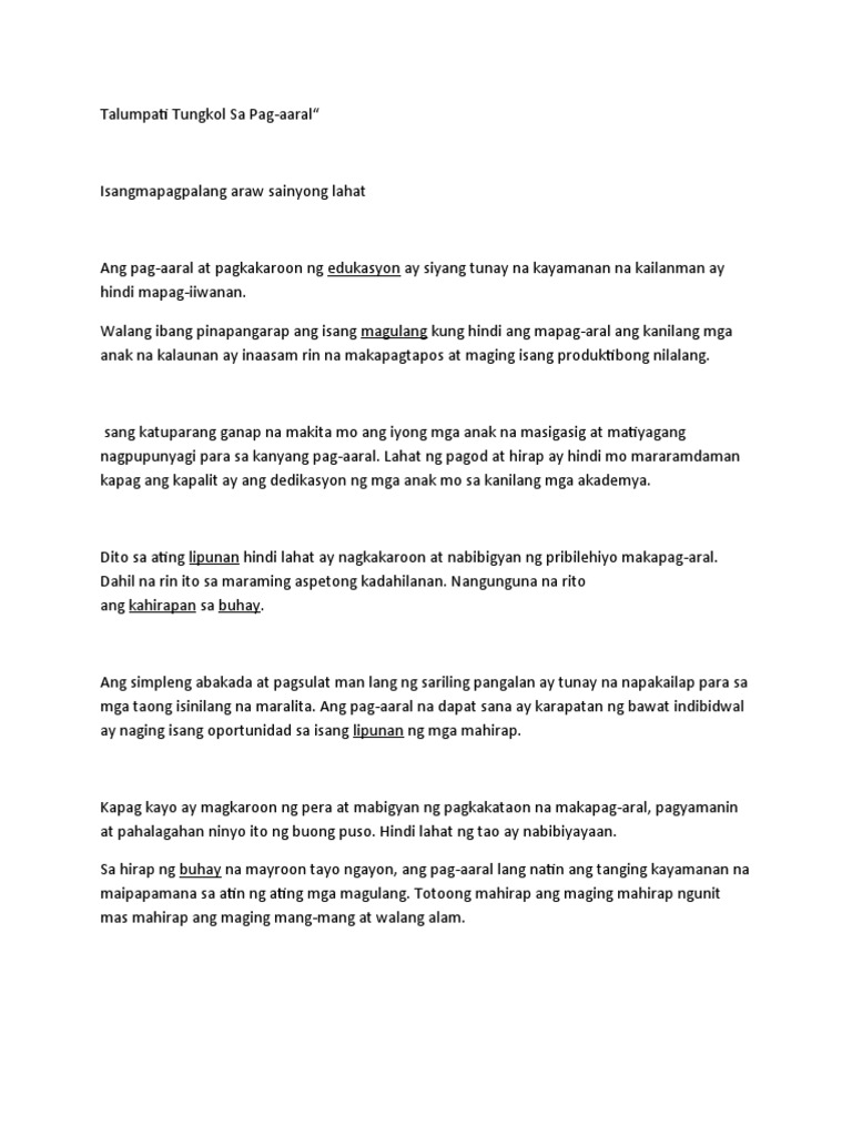 Talumpati Tungkol Sa Pag | PDF