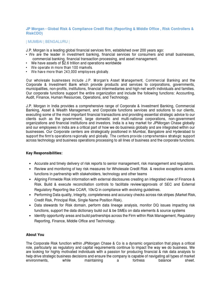 Corporate Risk JD - Intern Program | PDF | Investment Banking | Jp ...