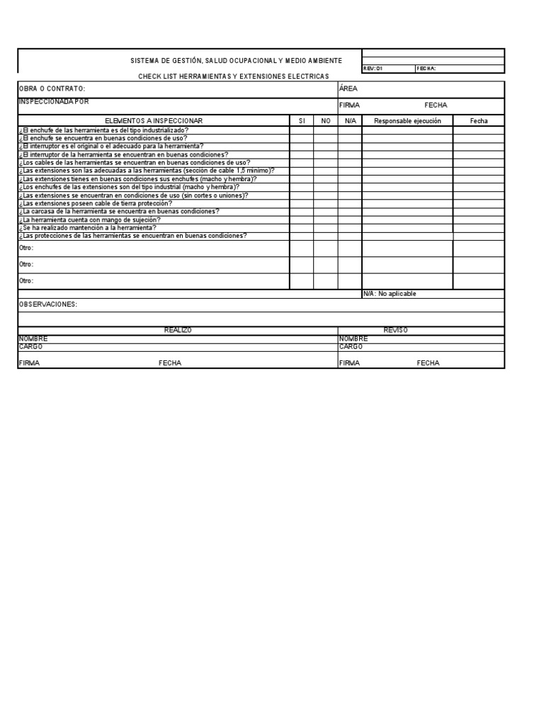 Check List Herramientas Eléctricas | PDF Check List Herramientas Eléctricas | PDF