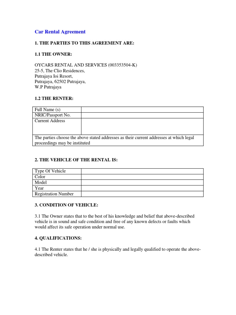 Car Rental Agreement PDF | Download Free PDF | Renting | Property