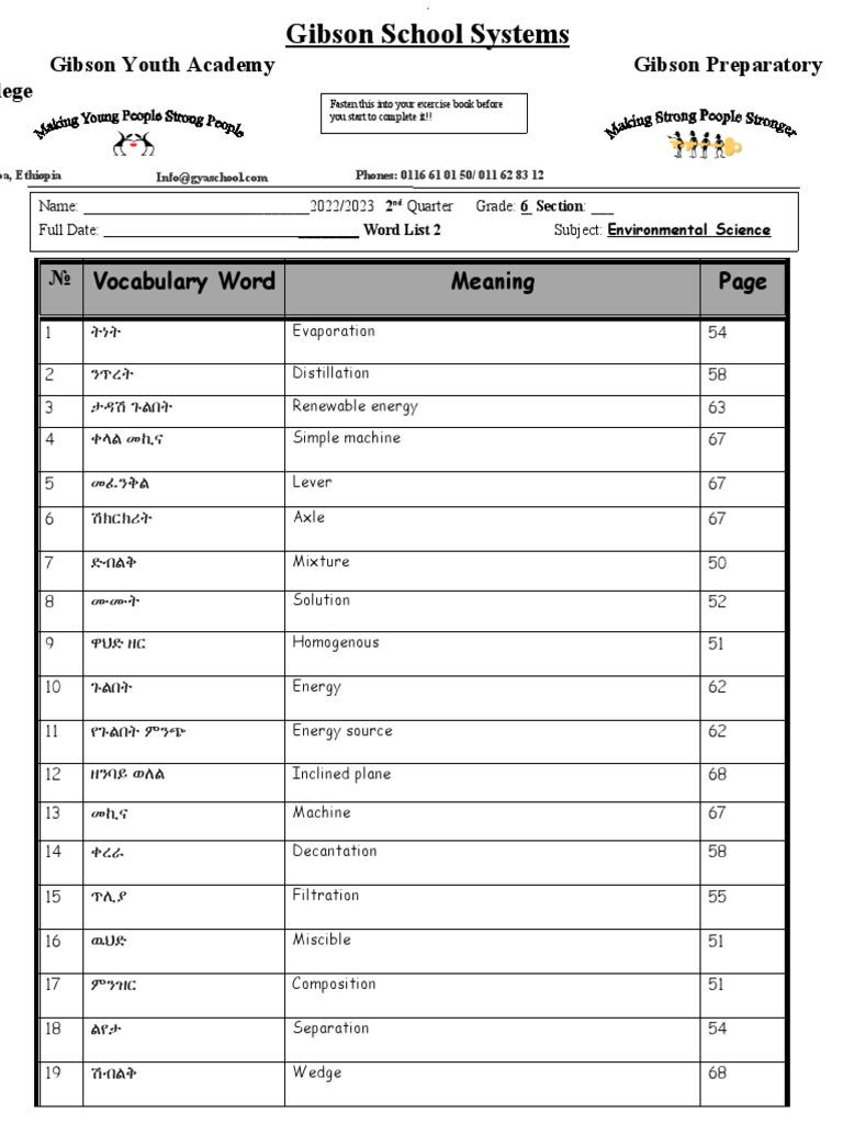 Grade 6 Environmental Science Vocabulary | PDF | Unit Operations ...
