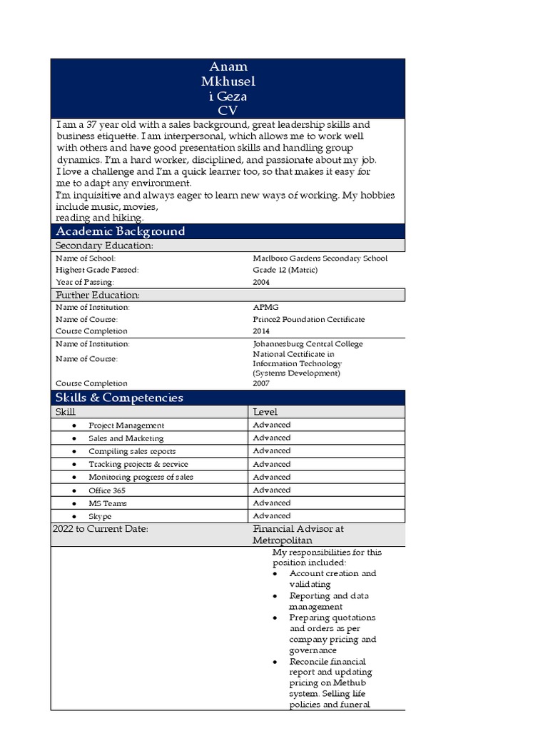 Anam Geza CV (2022) | PDF