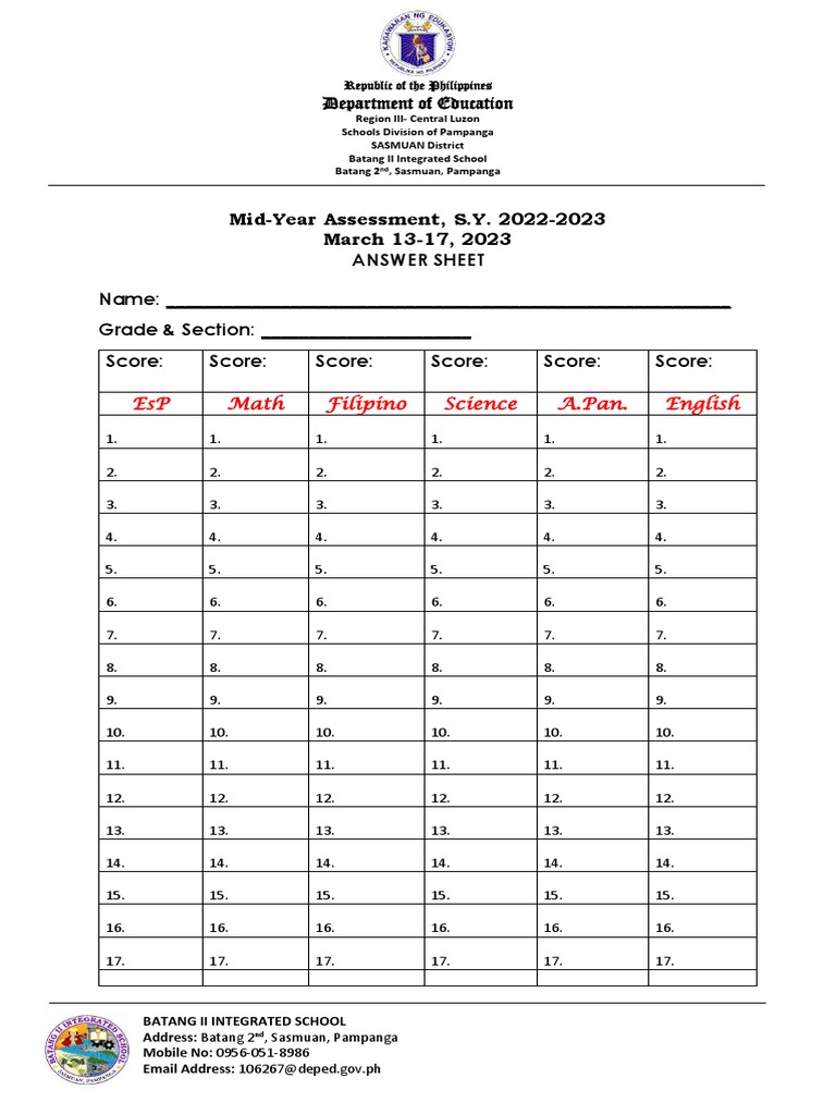 Exam's Answer Sheet | PDF | Philippines