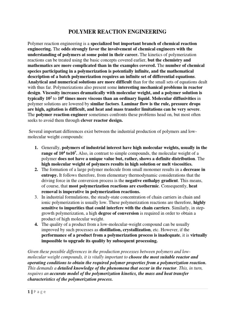 Lecture Notes - Polymer Reaction Engineering | PDF | Polymerization ...