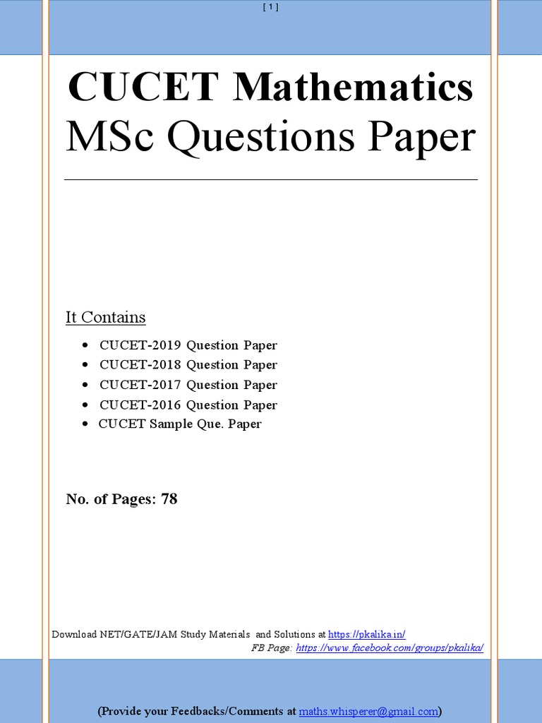 Cucet MSC 2019 2016kalika 74pages PDF | PDF Cucet MSC 2019 2016kalika 74pages PDF | PDF