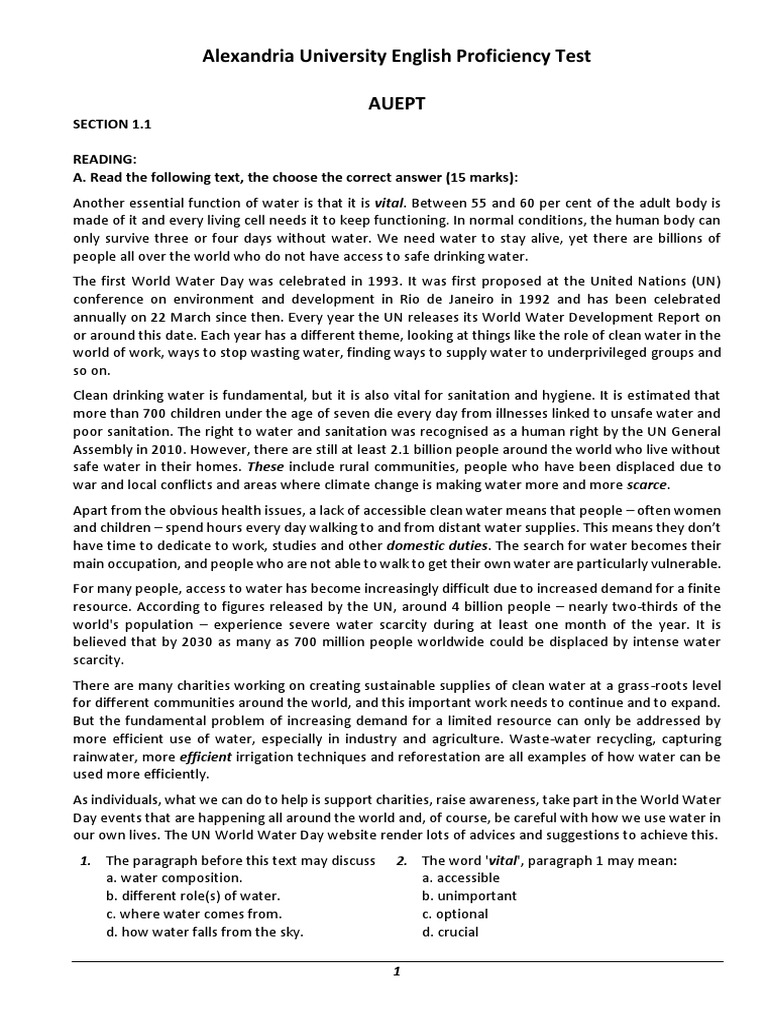 AUEPT Sample Test 1 | PDF | Nile | Chocolate