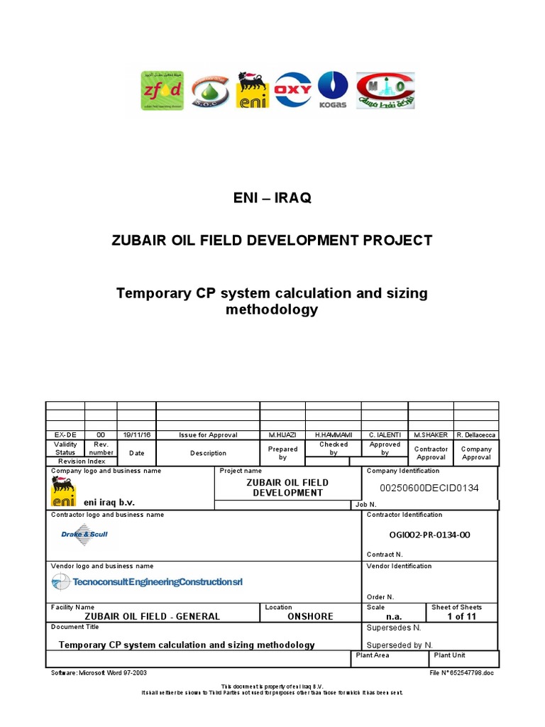 Eni - Iraq Zubair Oil Field Development Project | PDF | Anode | Corrosion
