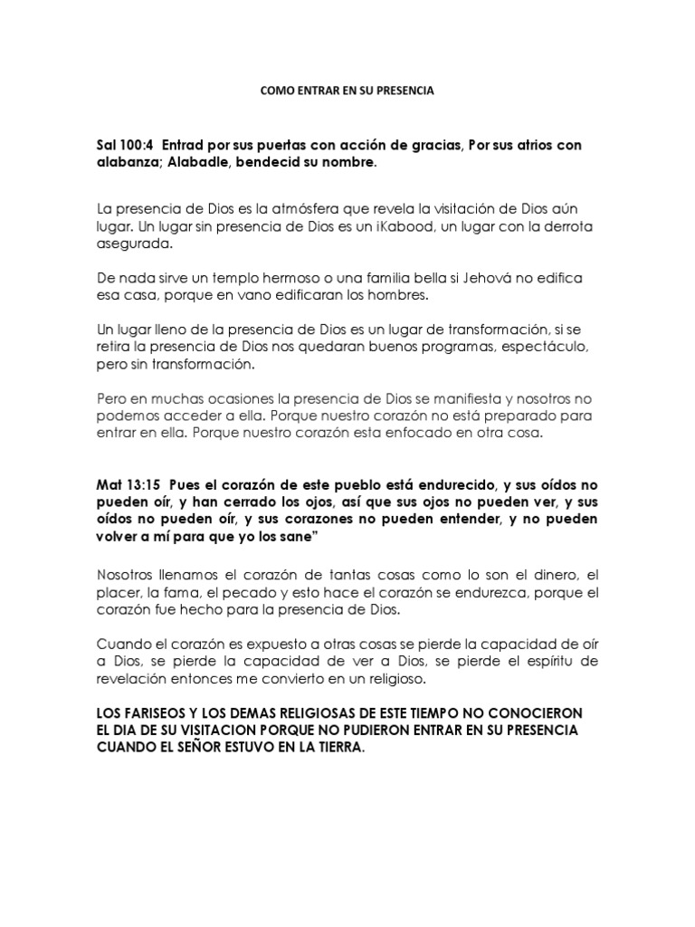 Como Entrar en Su La Presencia de Dios | PDF | Dios | Verdad Como Entrar en Su La Presencia de Dios | PDF | Dios | Verdad