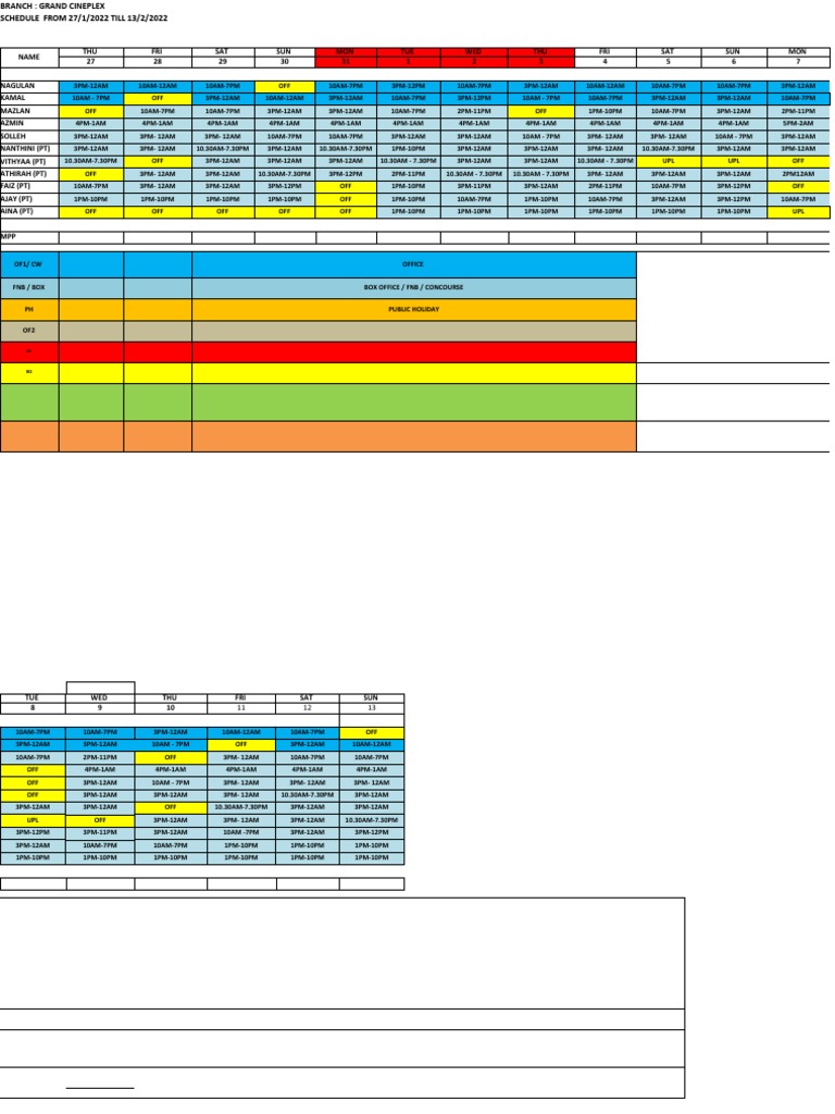 Duty Roster 2022 | PDF