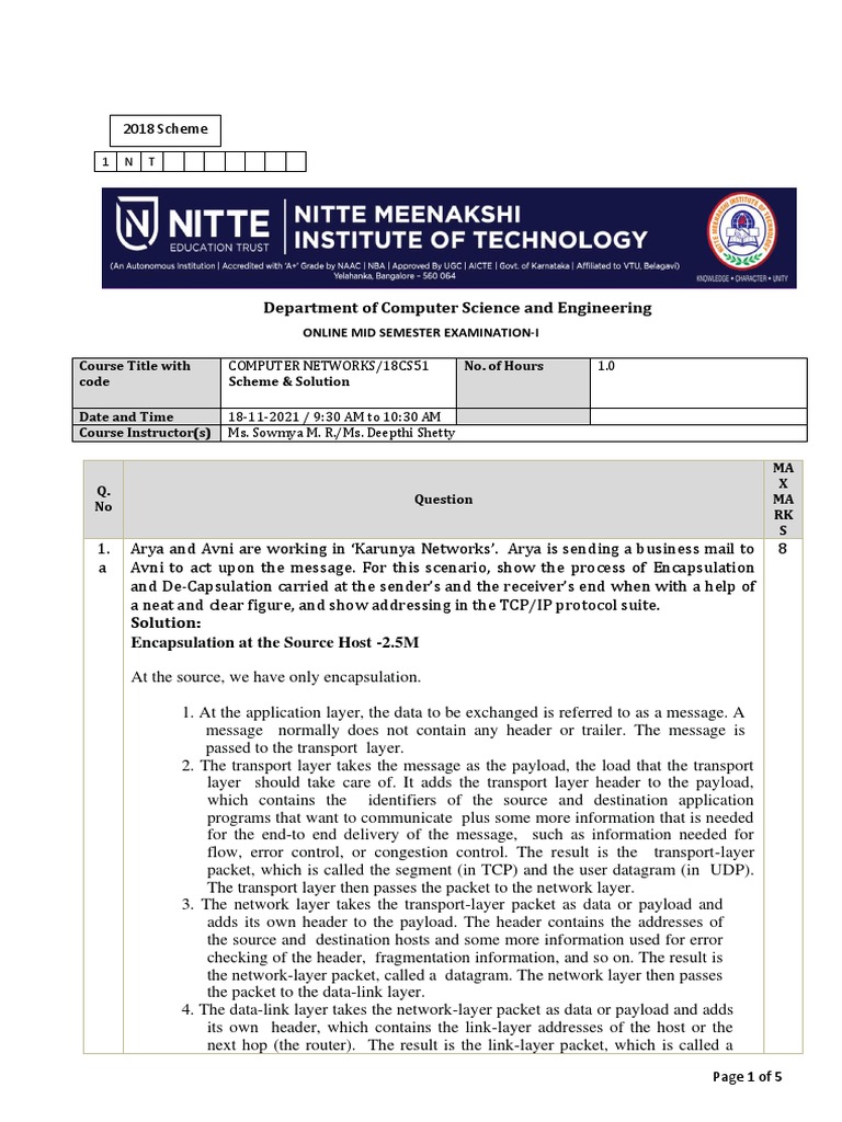 Cn Scheme And Solution Pdf Network Packet Computer Network