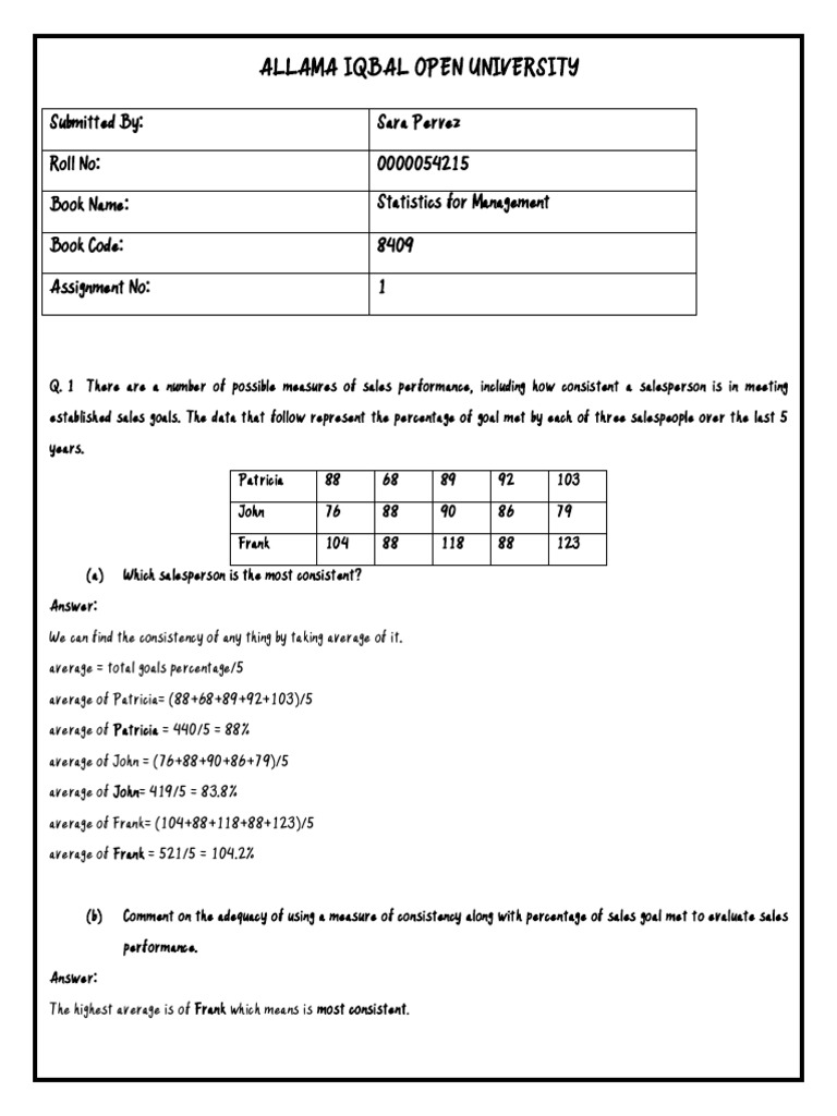 Sales Performance Consistency Analysis | PDF | Percentile | Standard ...