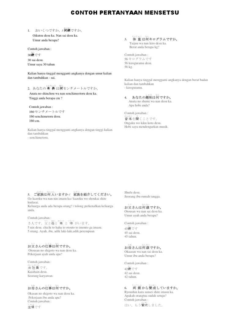 Pertanyaan Mensetsu Dasar | PDF