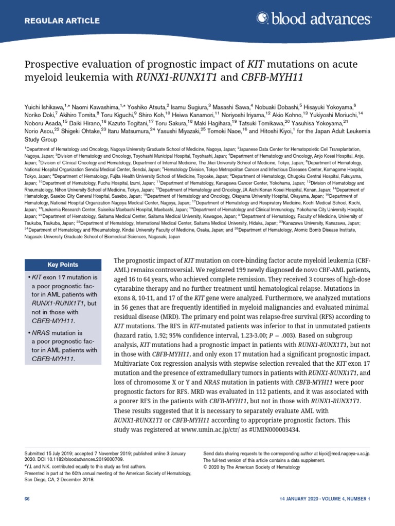 Prospective Evaluation of Prognostic Impact of KIT Mutations On Acute Myeloid Leukemia With ...