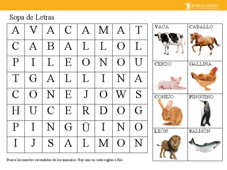 53 PPT Sopa de Letras de Animales | PDF