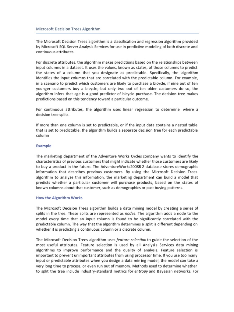 Microsoft Decision Trees Algorithm | PDF | Cluster Analysis ...